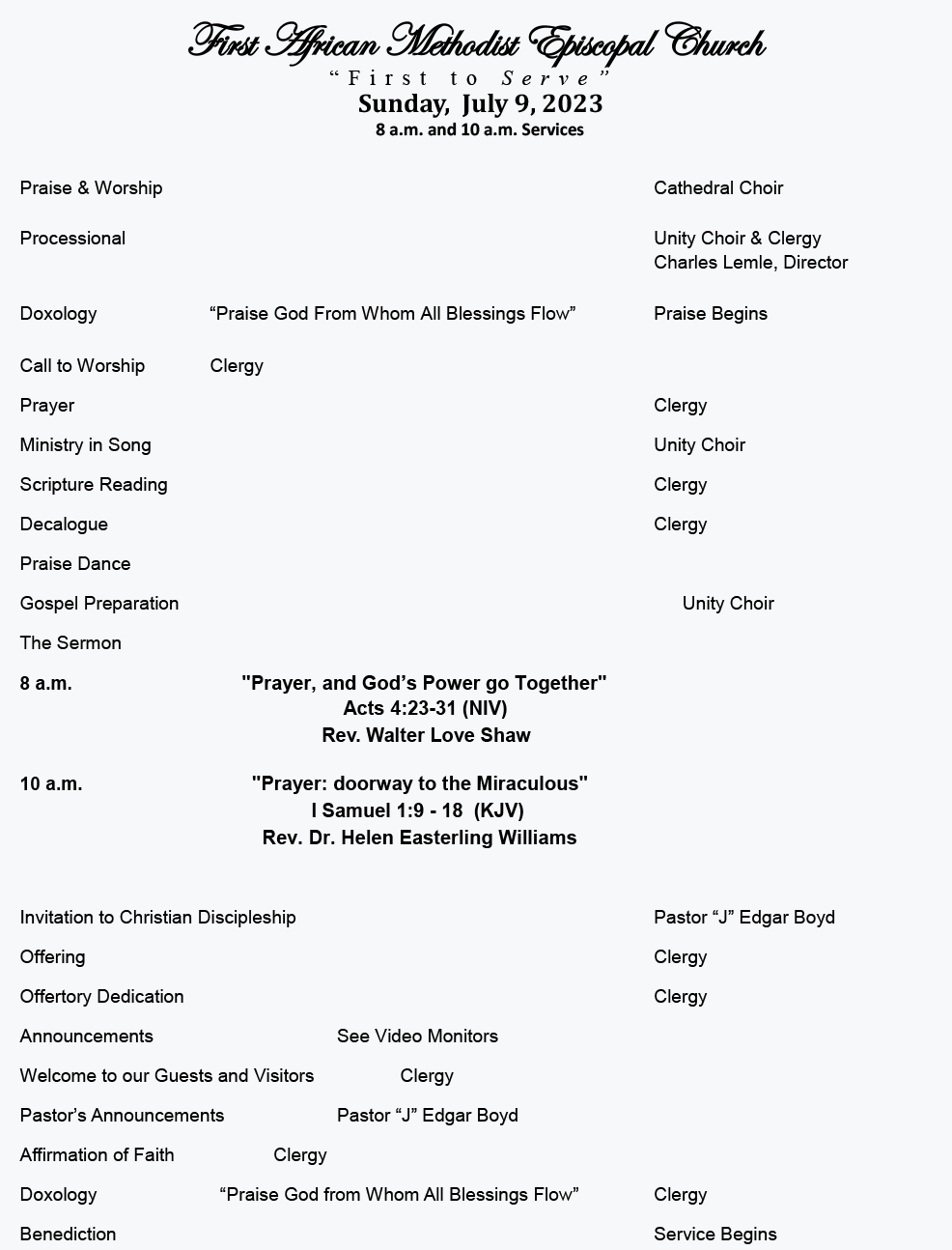 Bulletin – First AME Church