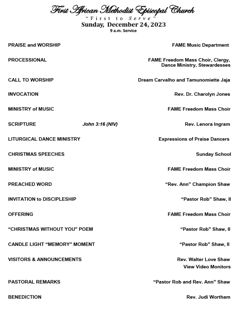 Bulletin – First AME Church