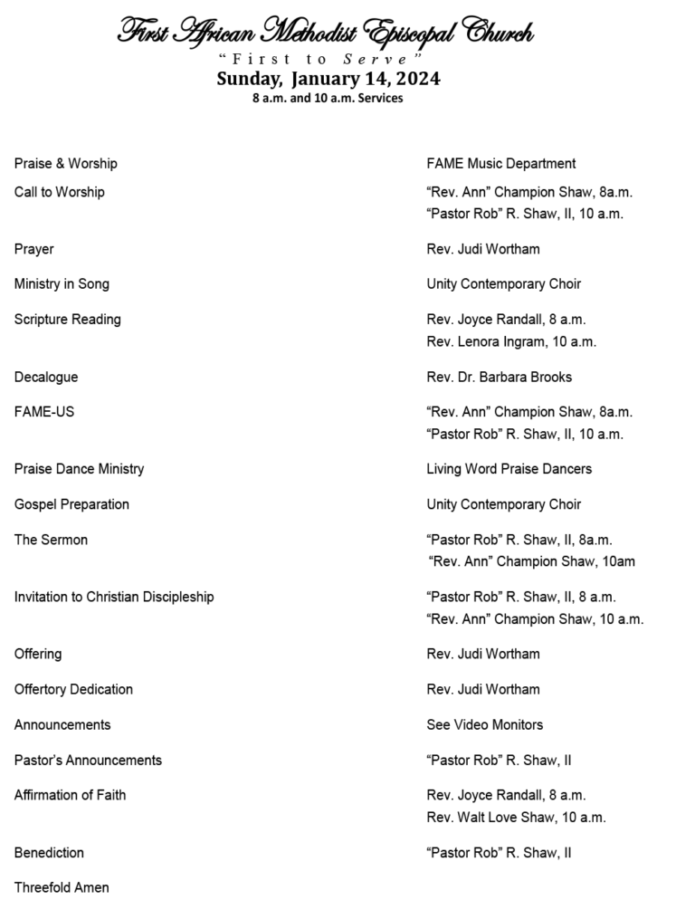 Bulletin – First AME Church