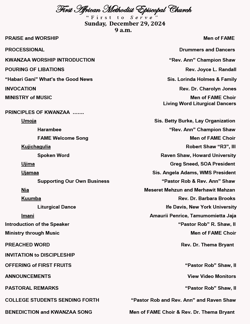 Bulletin – First AME Church