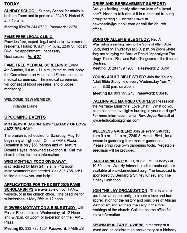Bulletin – First AME Church